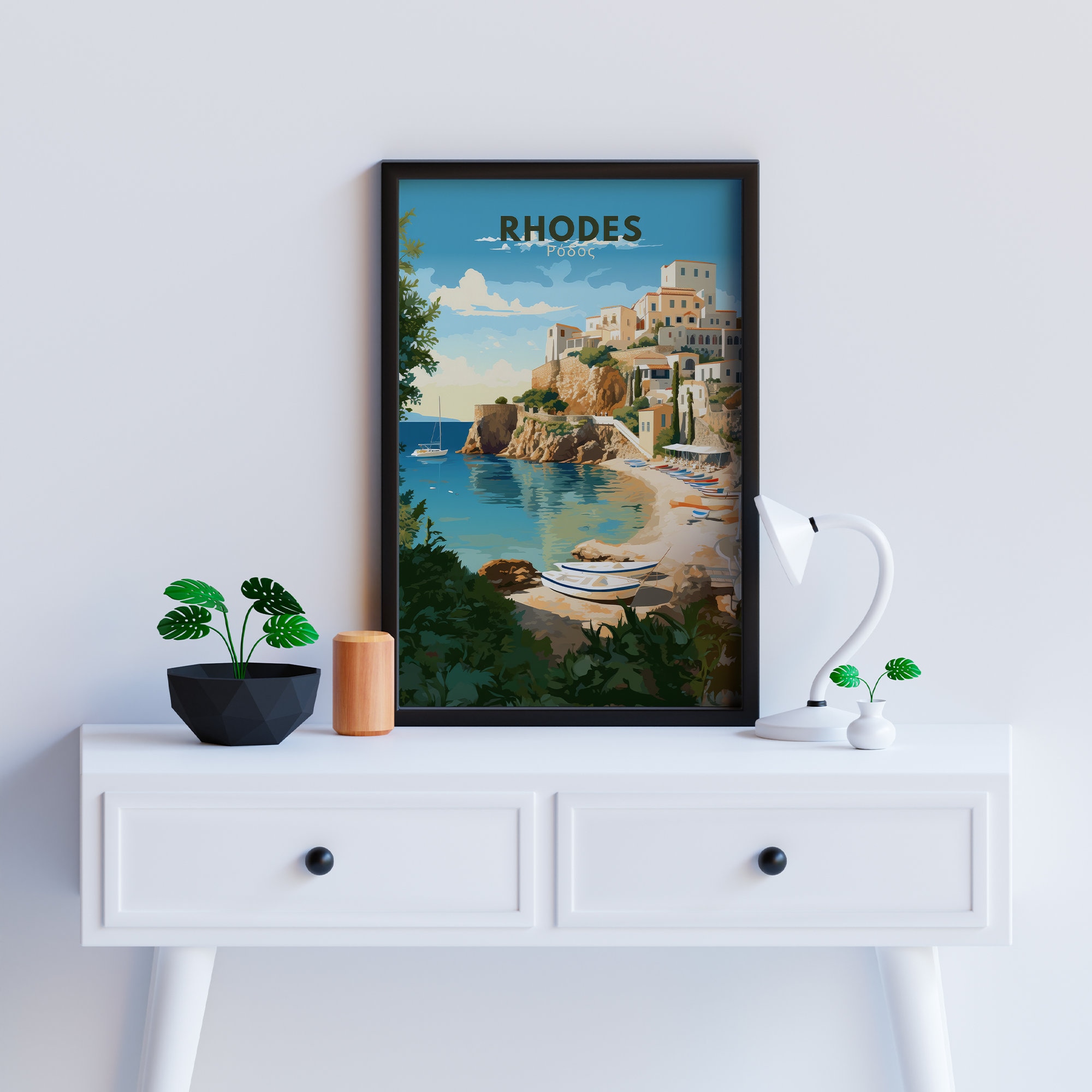 Rhodes Greece Print, Rhodes Print, Rhodes Painting, Rhodes Greece Wall ...