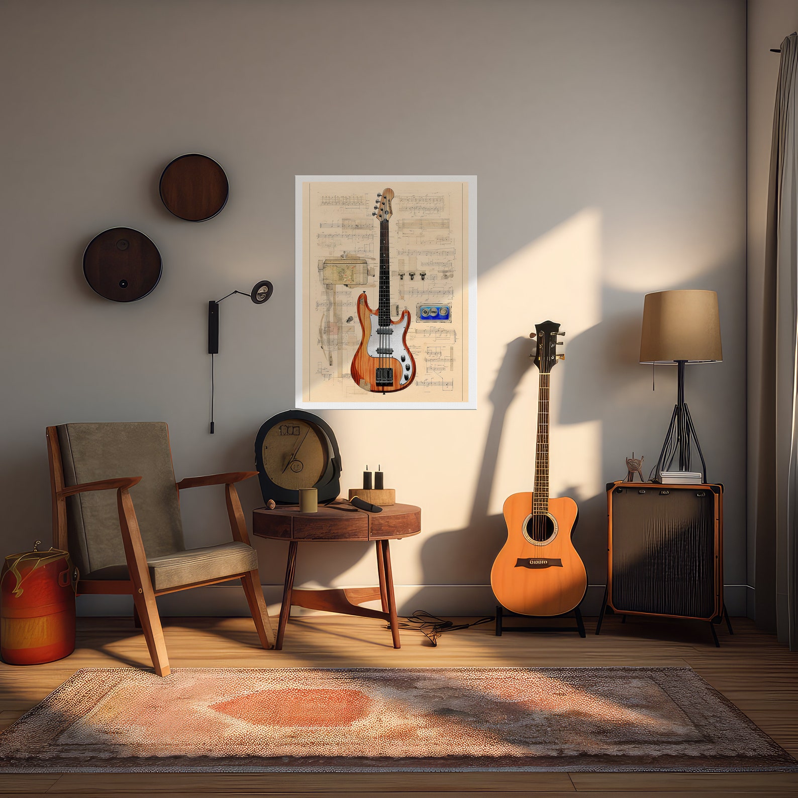 Vintage Bass Guitar Poster: Retro Music Room Decor (digital Download ...