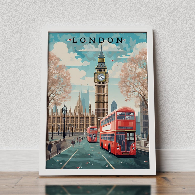 London Poster, Travel Poster England, London Classic View Print, Retro ...