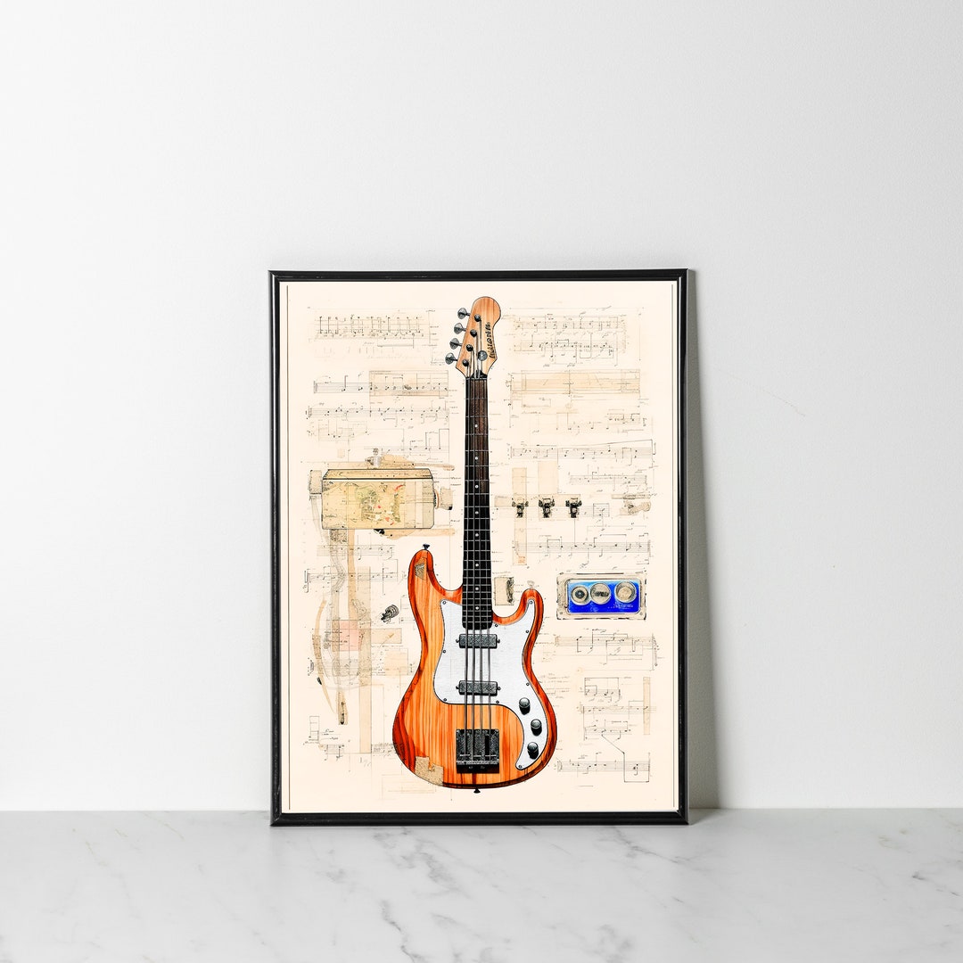 Vintage Bass Guitar Poster Retro Music Decor Digital - Etsy