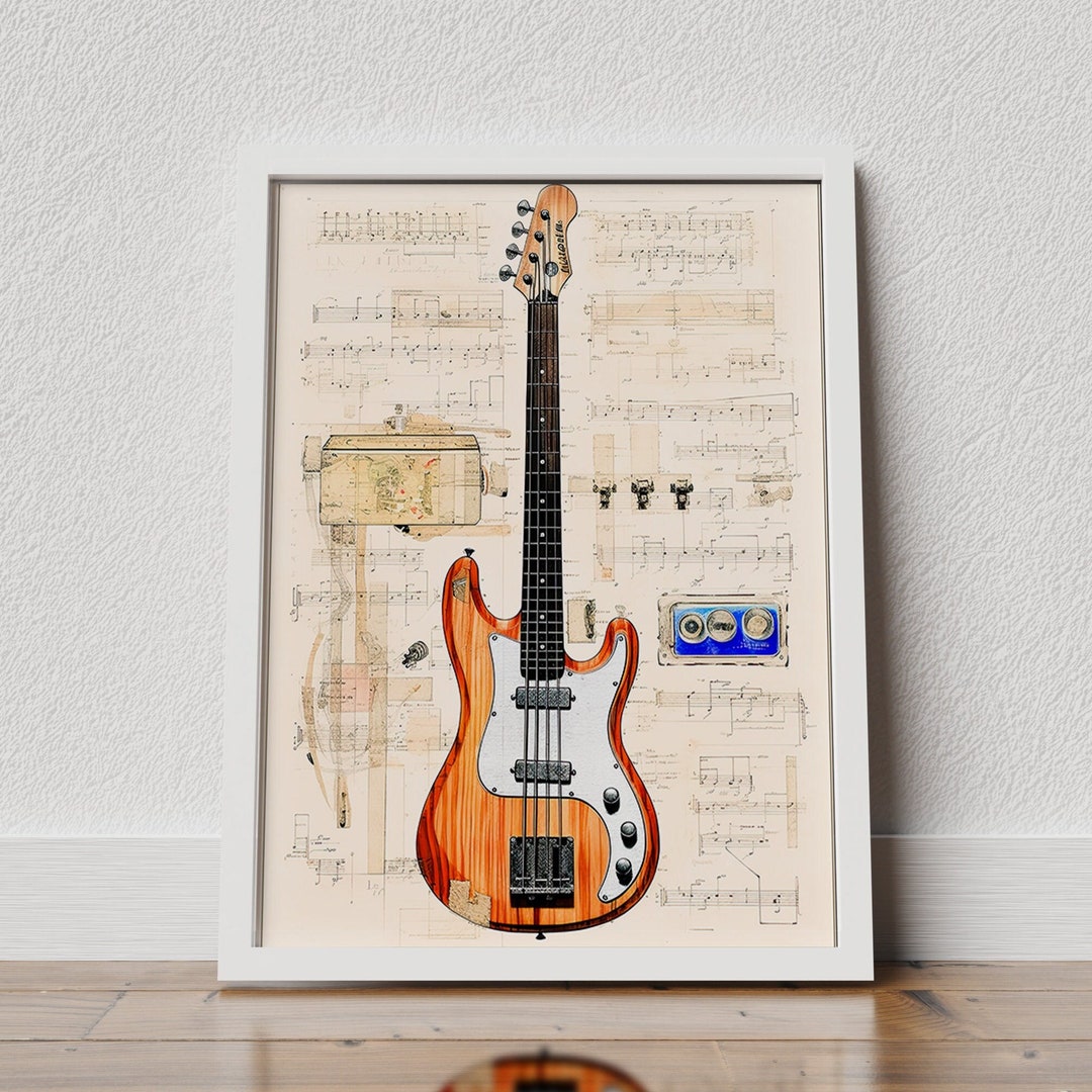 Vintage Bass Guitar Poster - Retro Music Decor, Guitar Music Poster ...