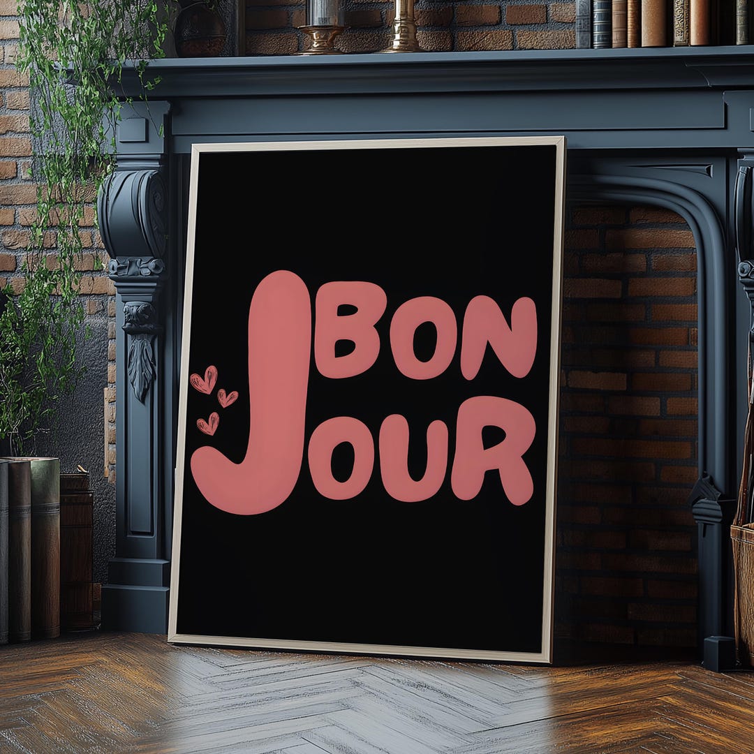 Bonjour Print, Modern Bold Typography Poster, French Word Art Print ...