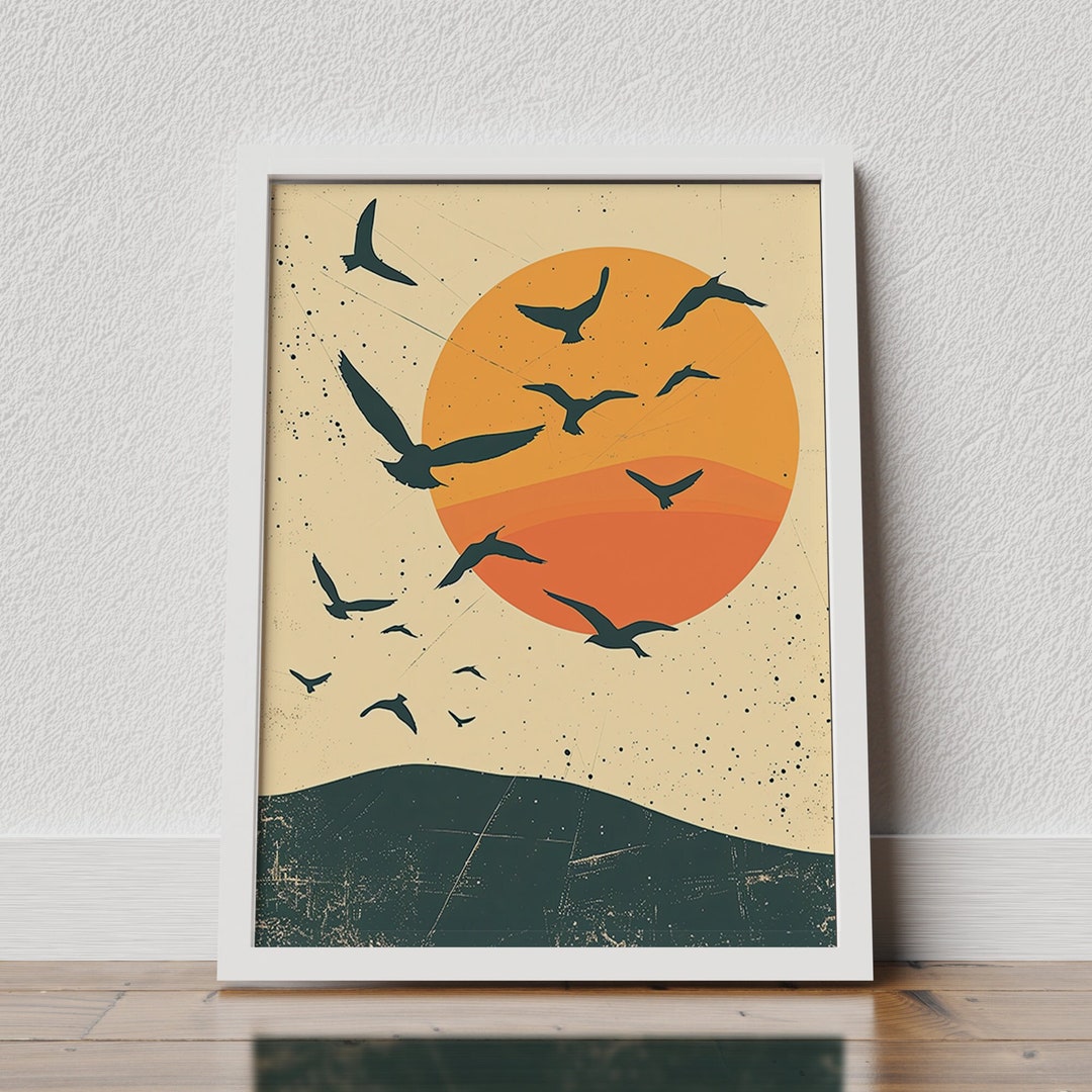 Flock of Birds, Flying Birds Over Sun Rise,birds Printable Wall Art ...