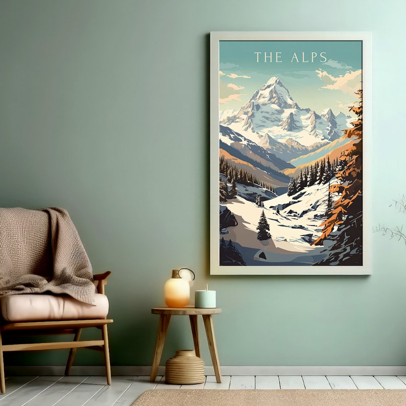 Alps Travel Print, Alps Poster, Wall Art, Austria Vintage Poster ...