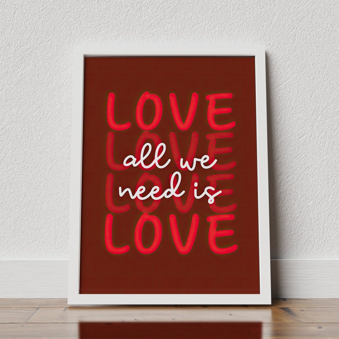 Love Quote Retro Poster, All We Need is Love Poster, 70s Wall Print ...