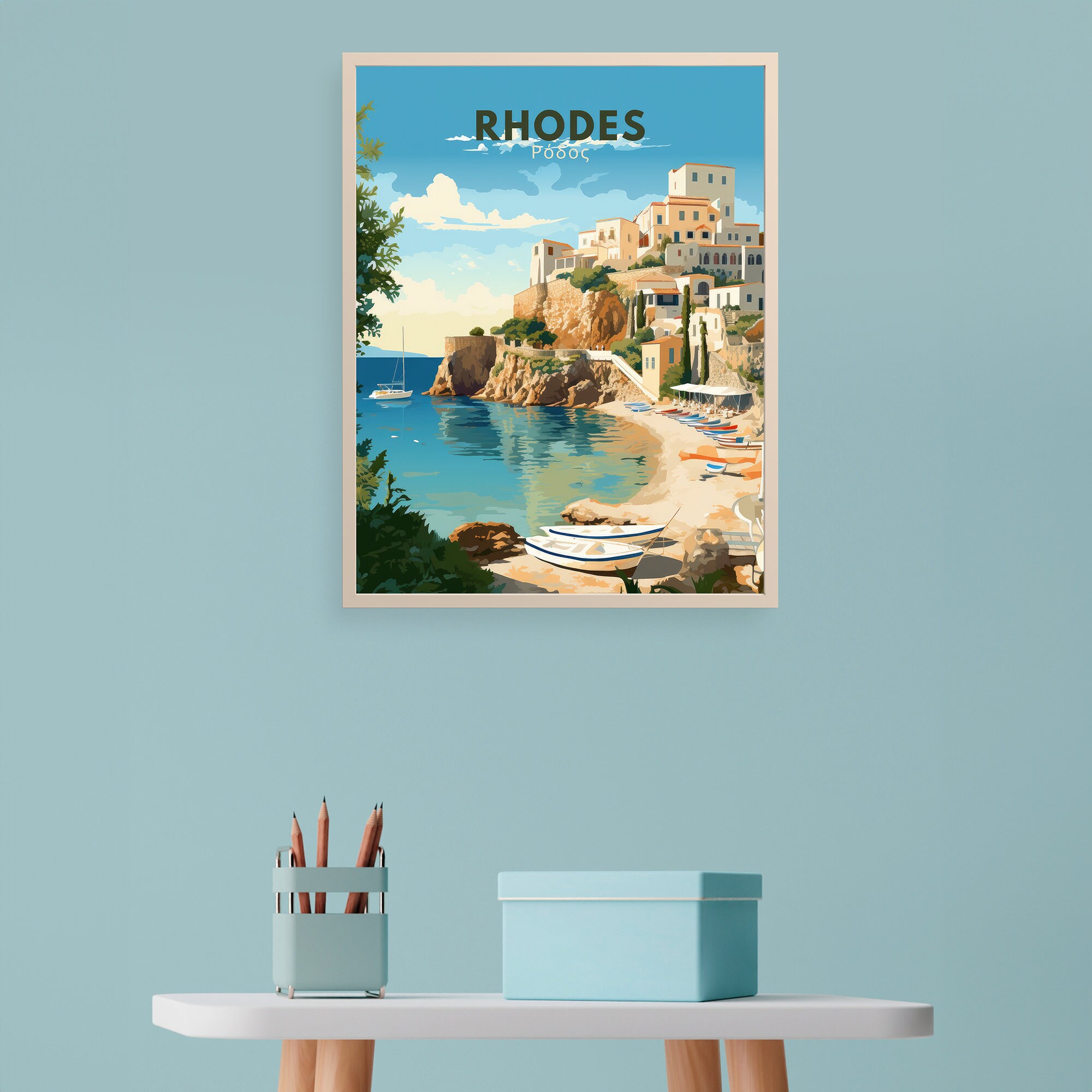 Rhodes Greece Print, Rhodes Print, Rhodes Painting, Rhodes Greece Wall ...