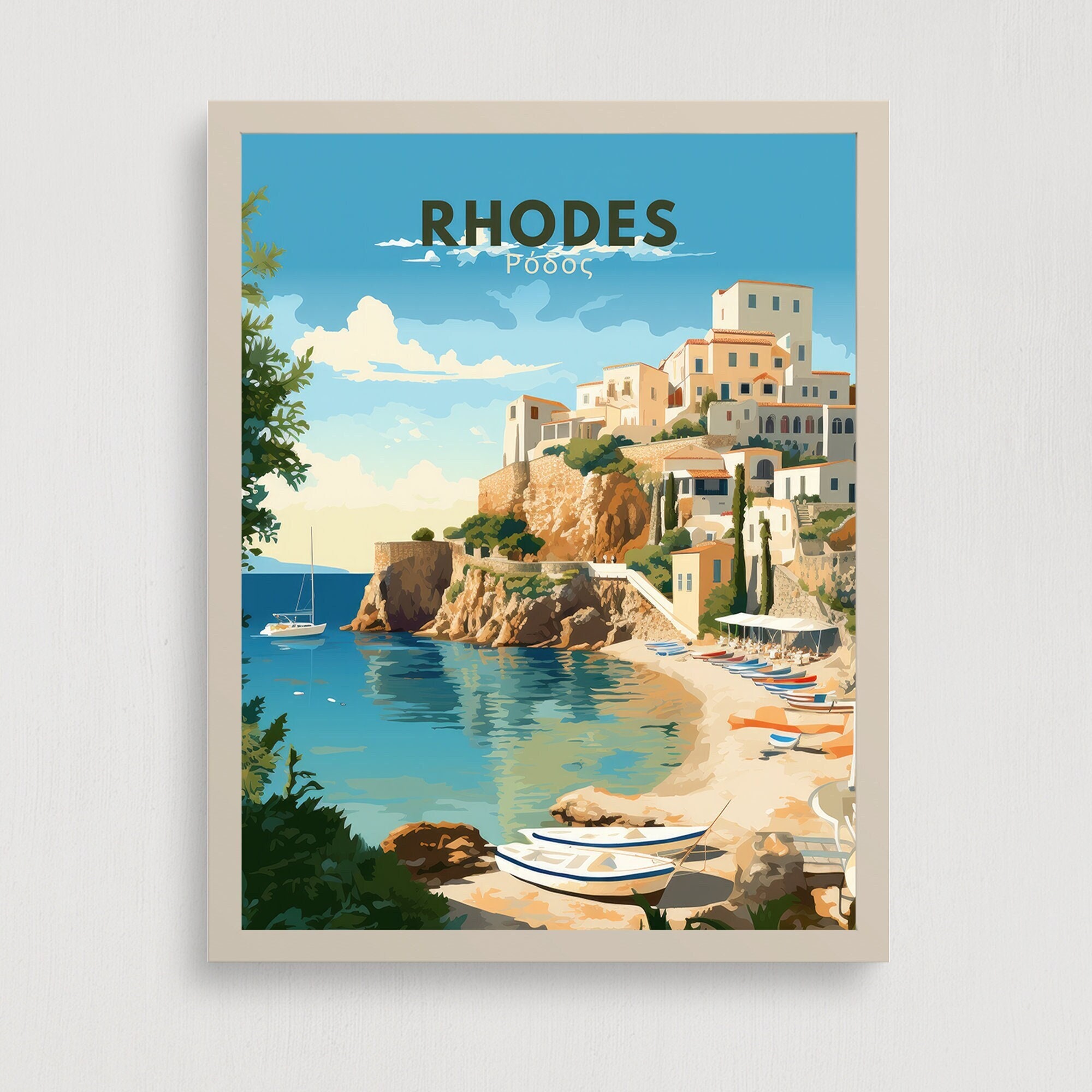 Rhodes Greece Print, Rhodes Print, Rhodes Painting, Rhodes Greece Wall ...