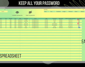 Password Log Excel and PDF Template, Password Tracker Spreadsheet ...
