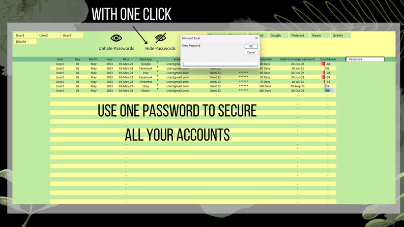 Excel Password Tracker - Etsy