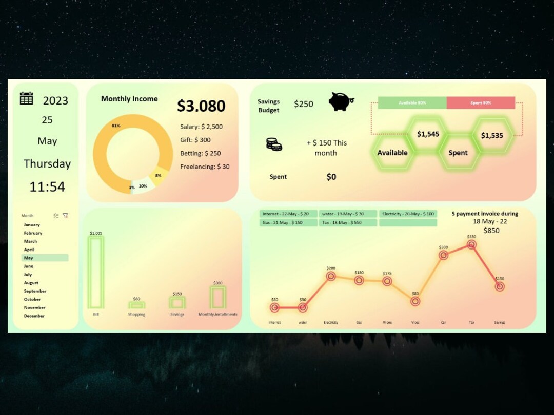 Saving Money, Excel Budget, Money Tracker, Neon Light, Digital Planner ...