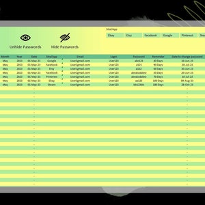 Excel Password Tracker - Etsy