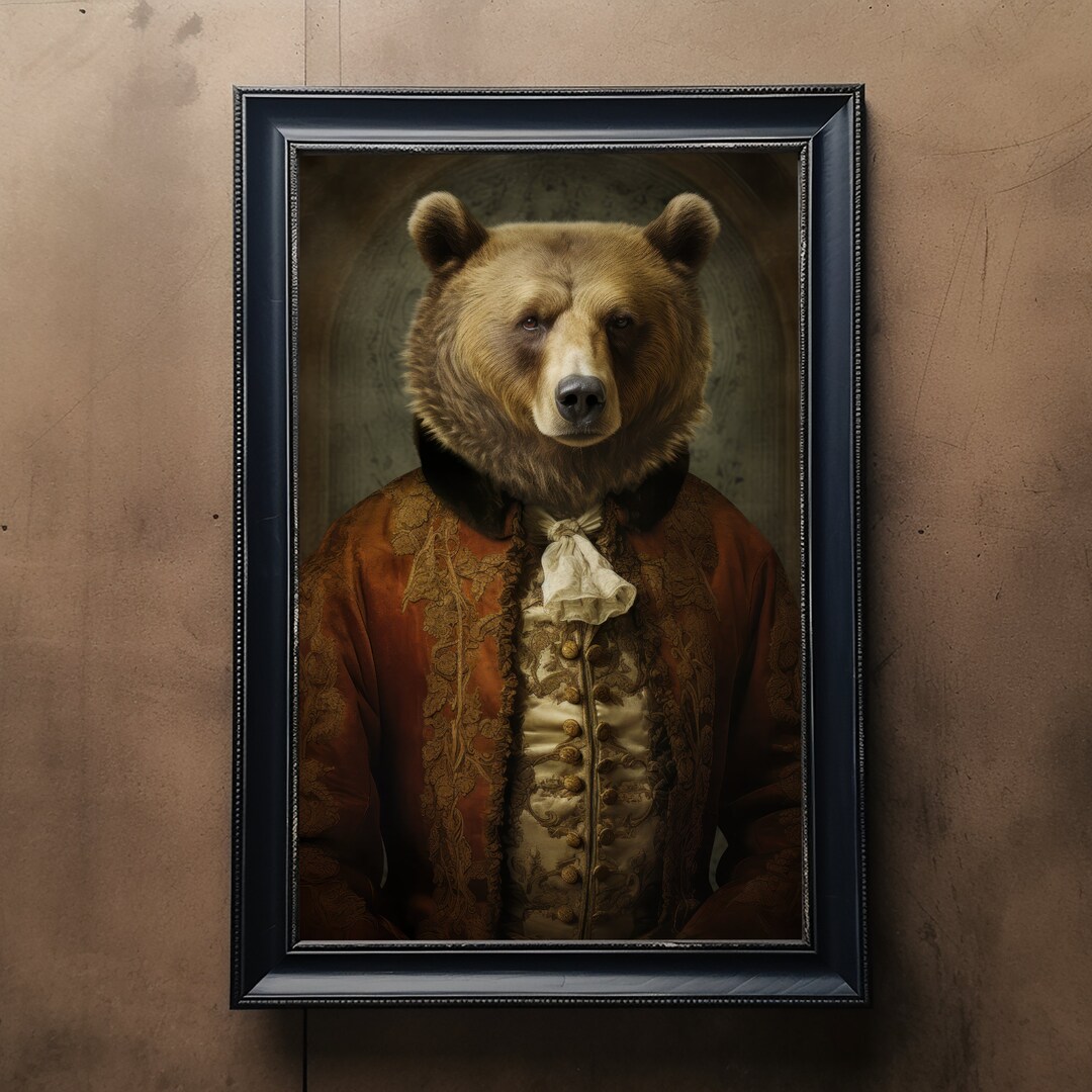 Bear Vintage Portrait, Pet Painting, Renaissance Animal Portrait ...