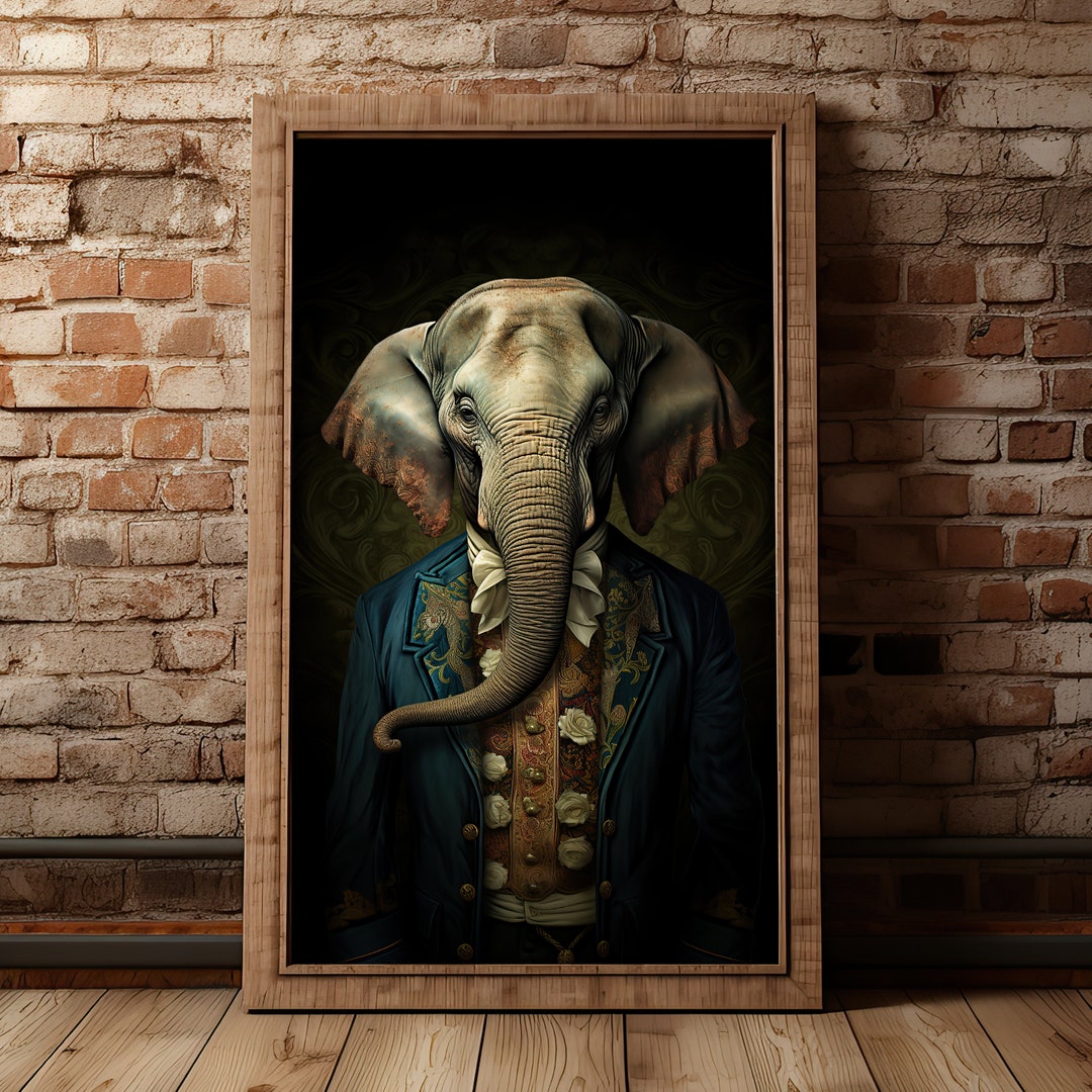 Elephant Vintage Portrait, Pet Painting, Renaissance Animal Portrait ...