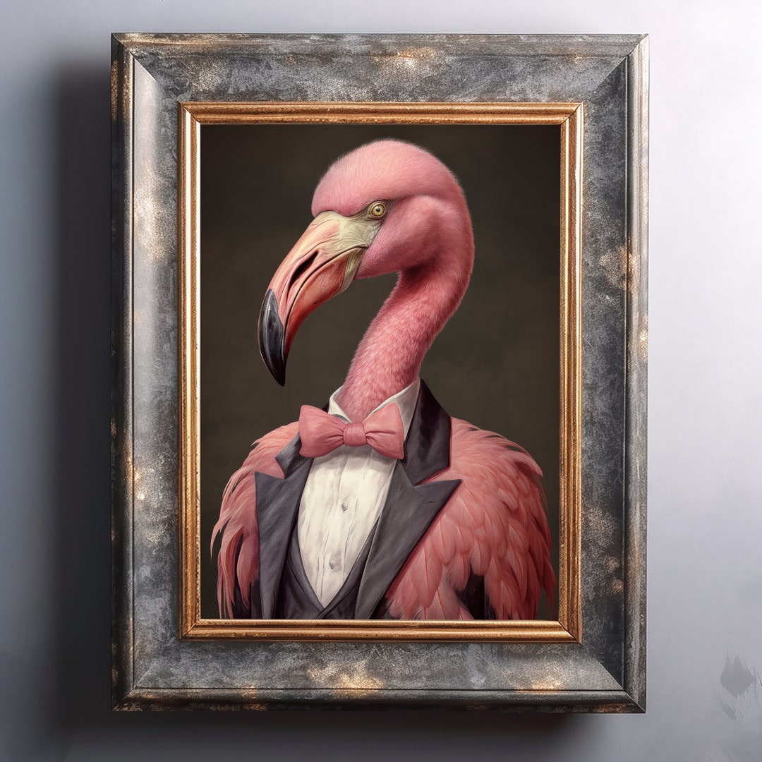Flamingo Vintage Portrait, Pet Painting, Renaissance Bird Portrait ...