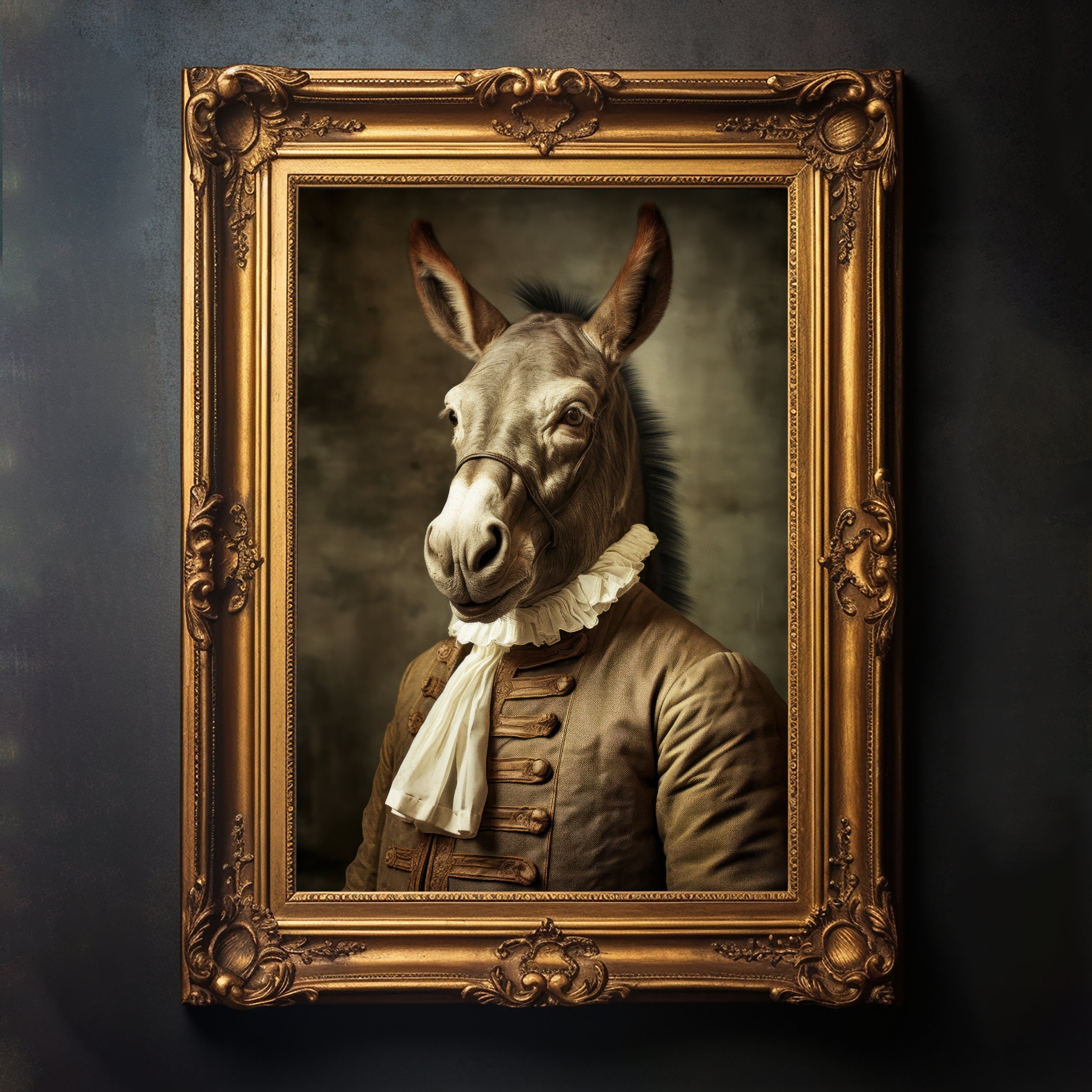 Donkey Vintage Portrait, Pet Painting, Renaissance Animal Portrait ...