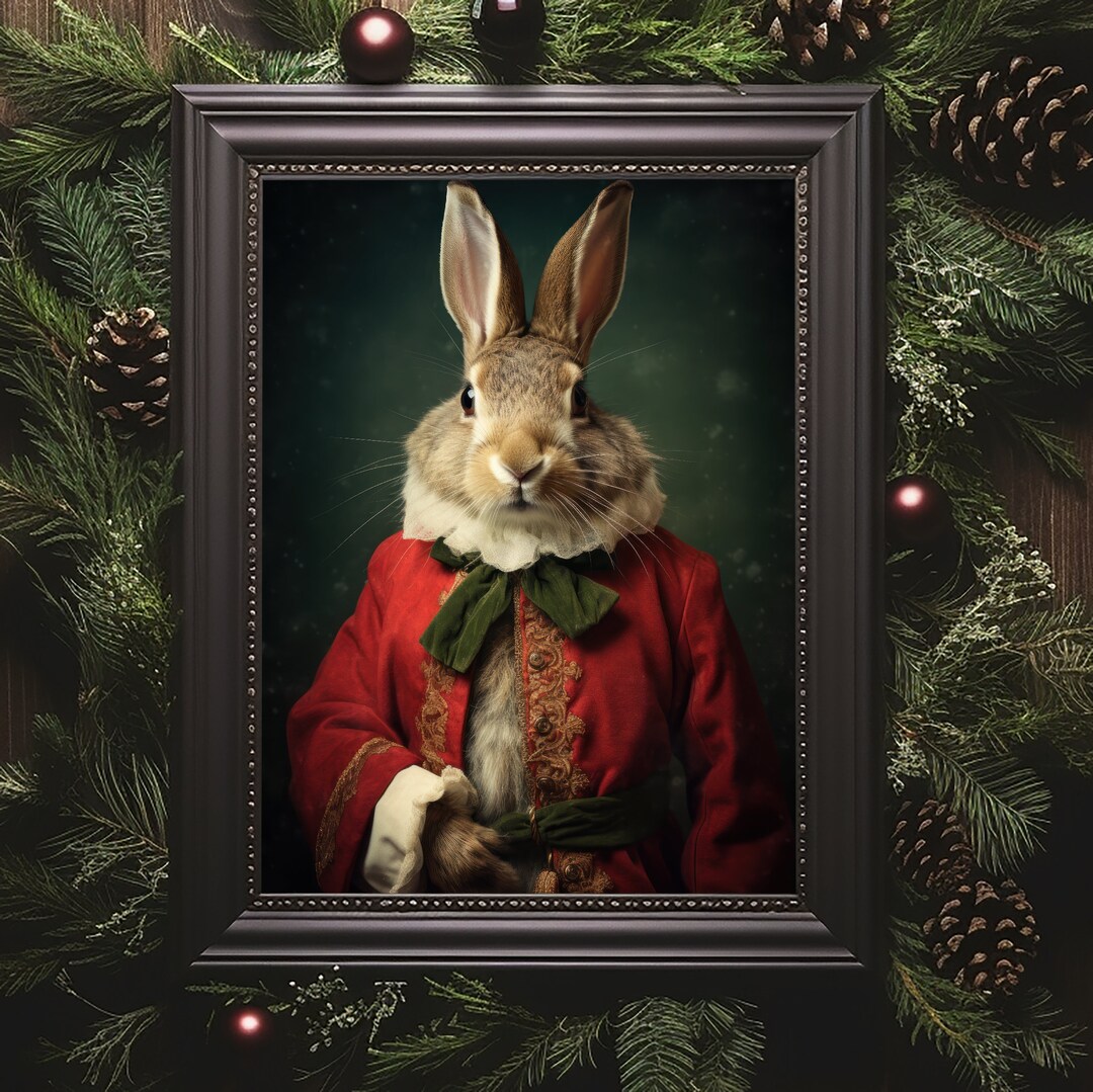 Vintage Christmas Hare Portrait: Funny Rabbit Art Print (digital ...