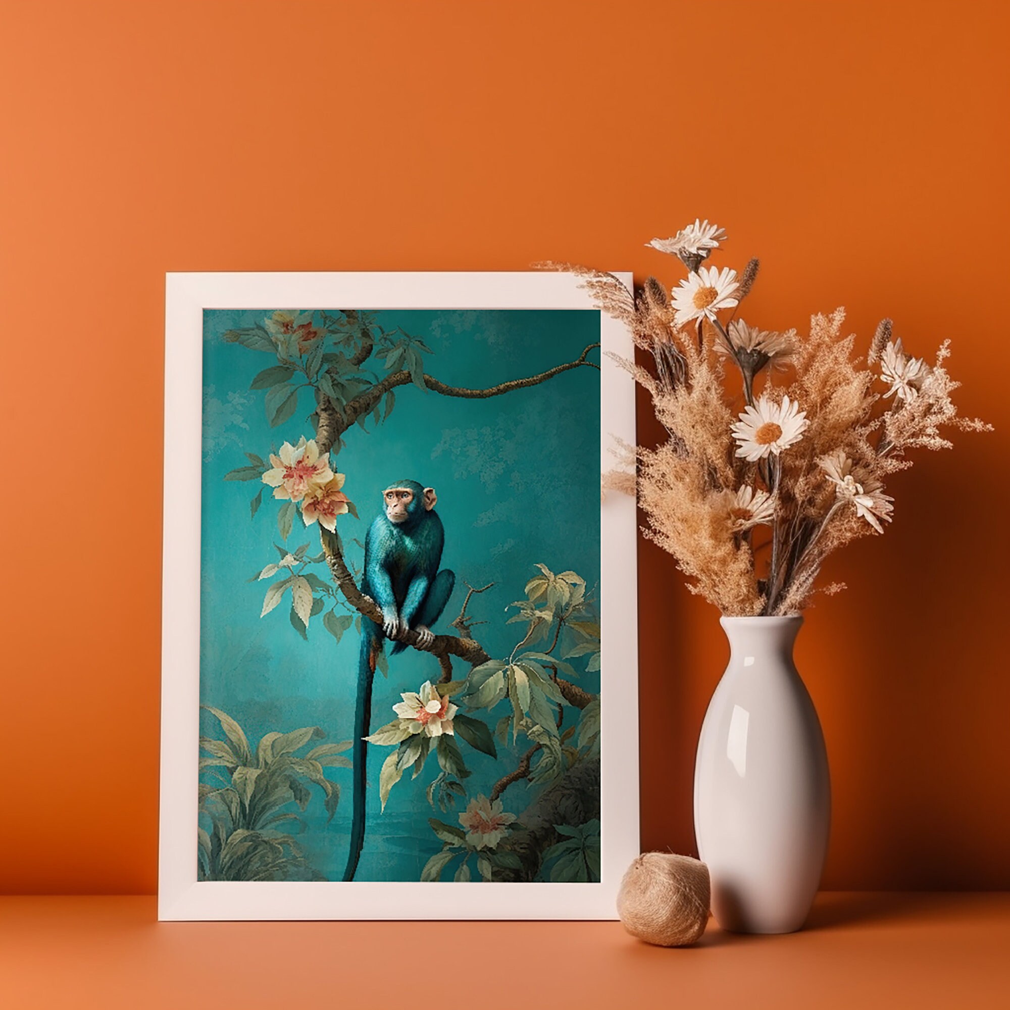 Chinoiserie Monkey Print: Jungle Animal Floral Art (digital Download ...