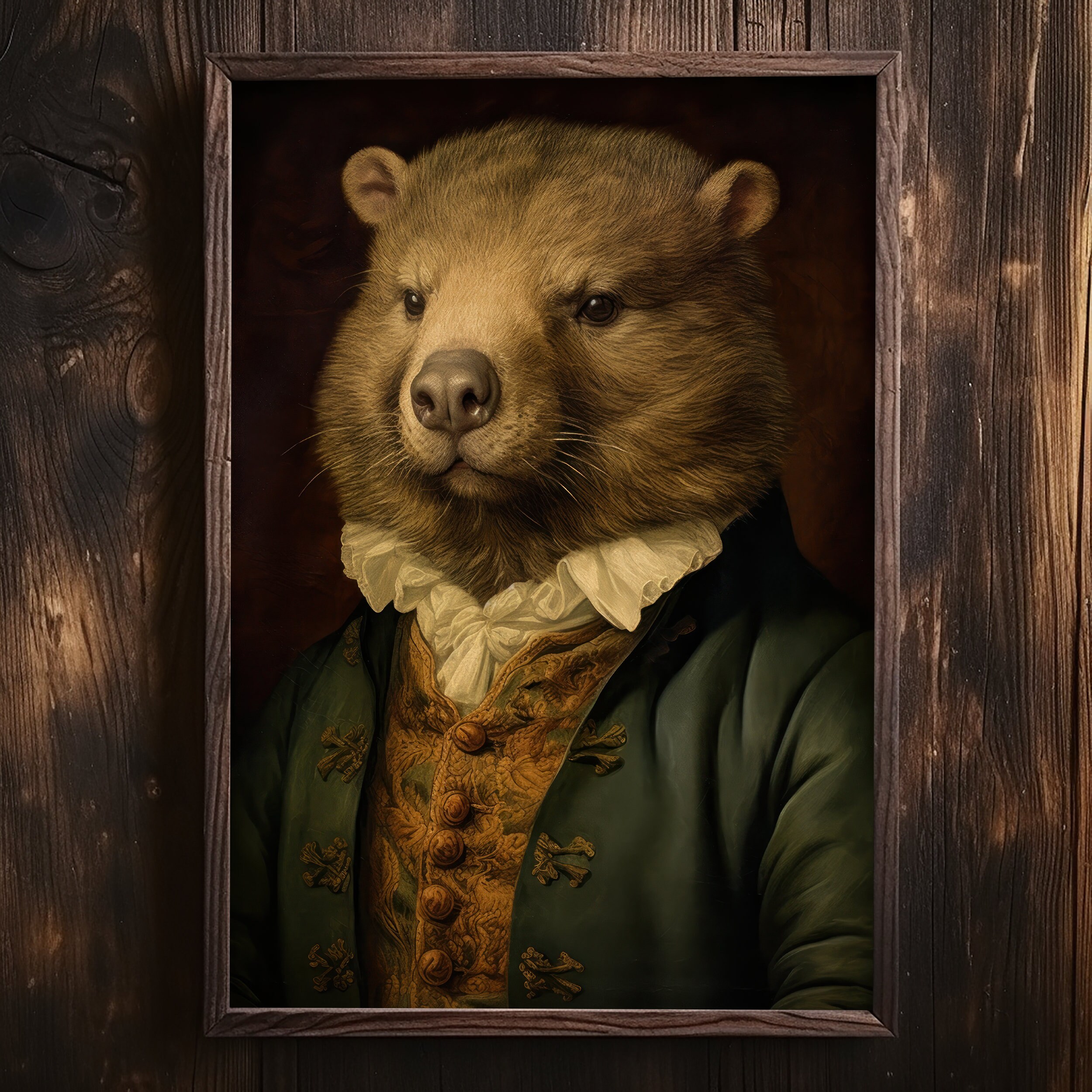 Wombat Vintage Portrait: Funny Animal in Clothes Art Print (digital ...