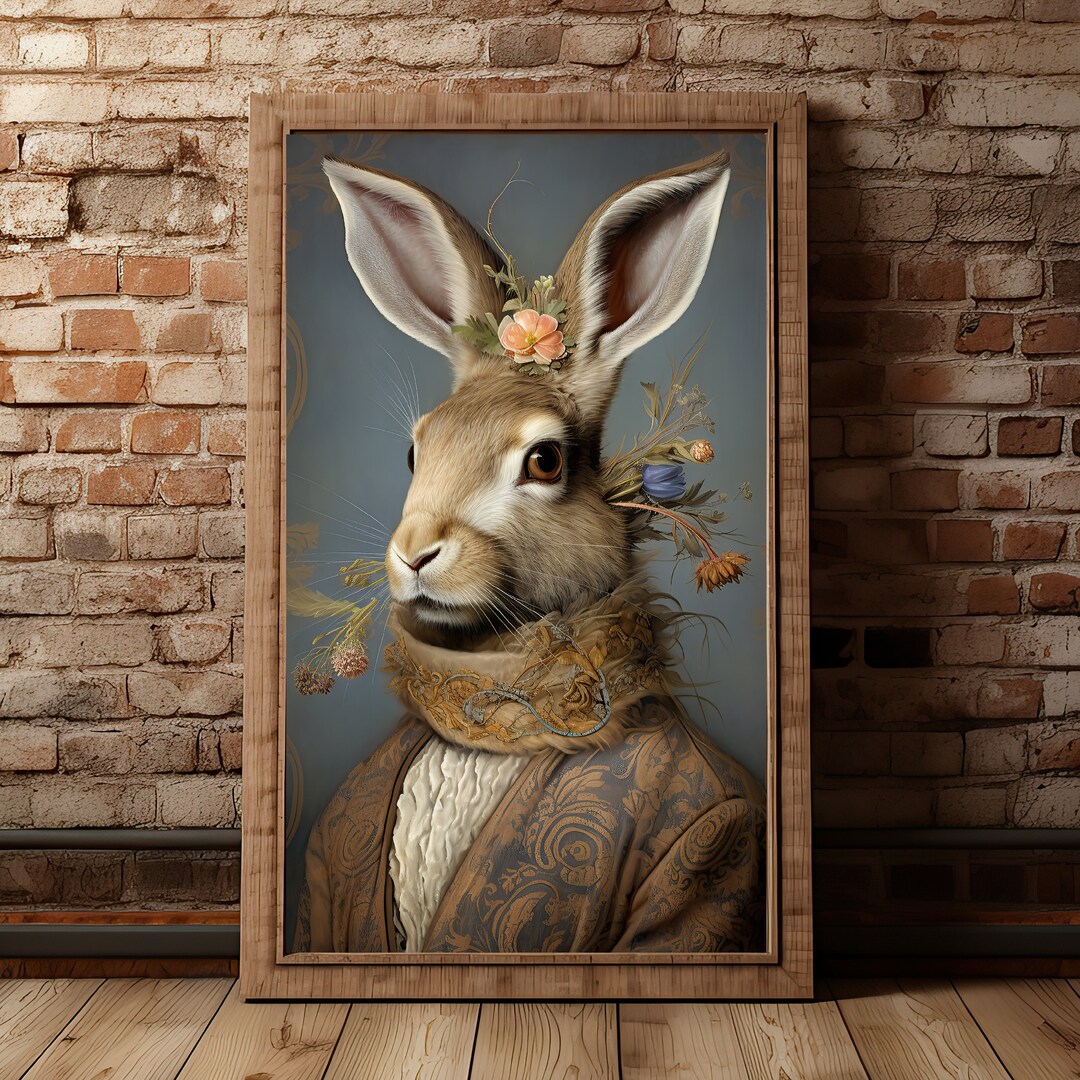 Hare Vintage Portrait Pet Painting, Renaissance Animal Portrait, Animal ...