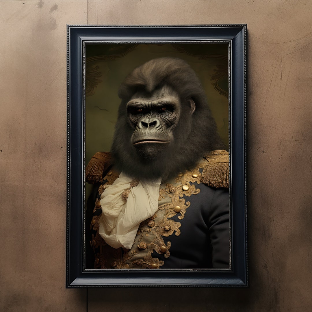 Gorilla Vintage Portrait, Ape Painting, Renaissance Animal Portrait ...