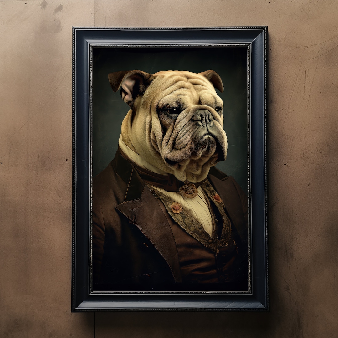 Bulldog Vintage Portrait, Pet Painting, Renaissance Animal Portrait ...