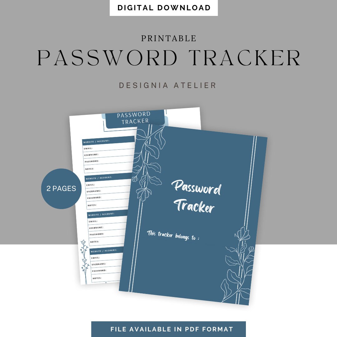 Printable Password Tracker Pasword Organizer Password Log Digital 6807