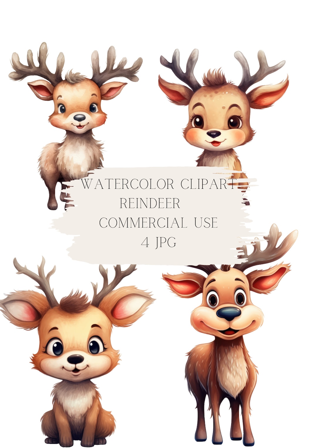 Cute Baby Reindeer Clipart 4 High Quality Jpgs, Digital Planner, Junk ...