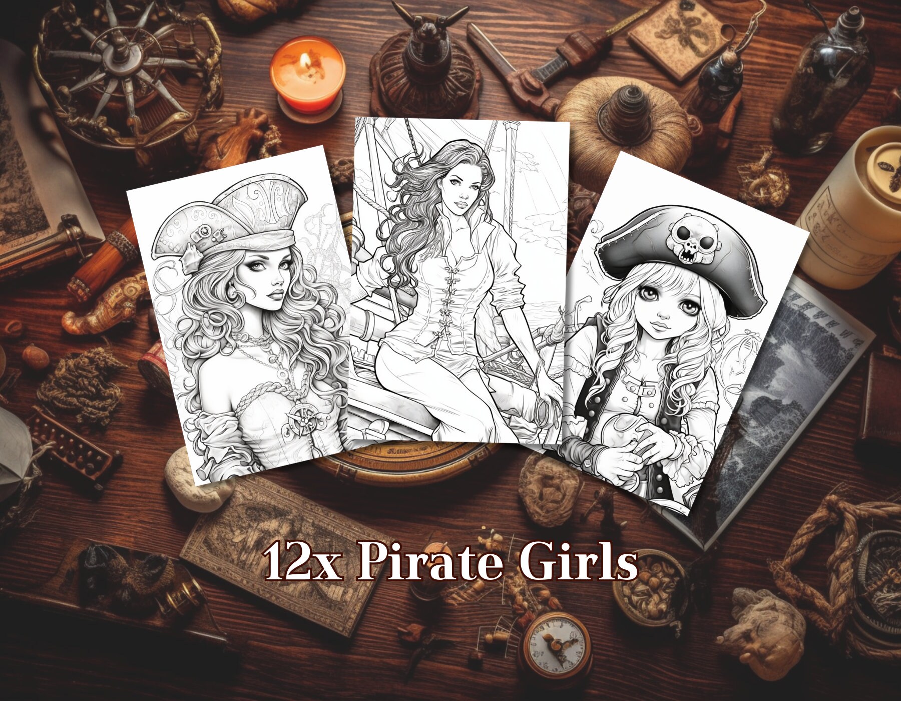 24 Pirate Coloring Pages | Direct Digital Download | Grayscale ...