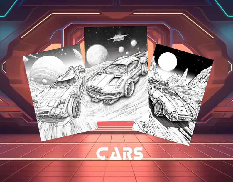 24 Page Sci-fi Vehicle Coloring Book | Sci-fi Spaceships and Cars ...