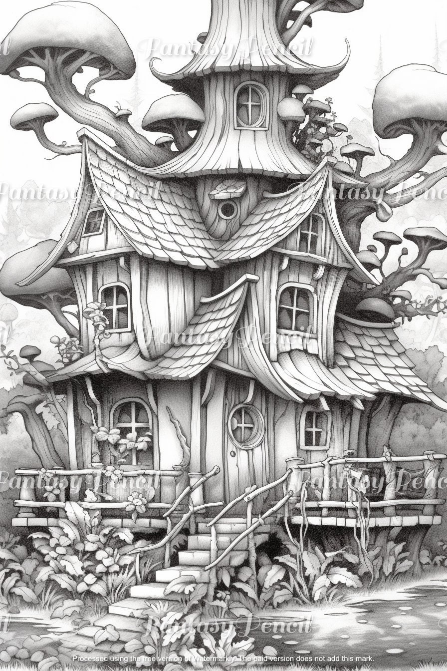 24 Fairytale Treehouse Coloring Pages | Direct Digital Download ...