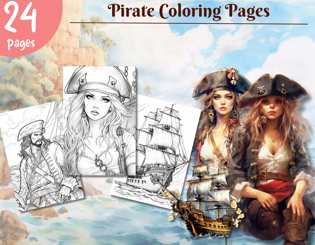 24 Pirate Coloring Pages | Direct Digital Download | Grayscale ...