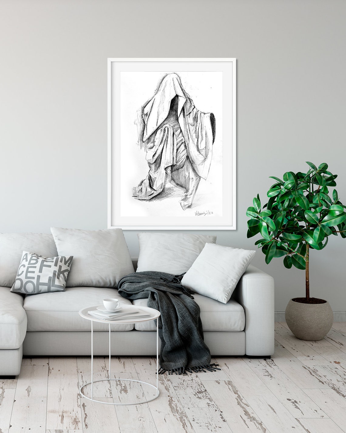 Ghost Wall Art Original Pencil Drawing of Cloth Textile Ghost. - Etsy