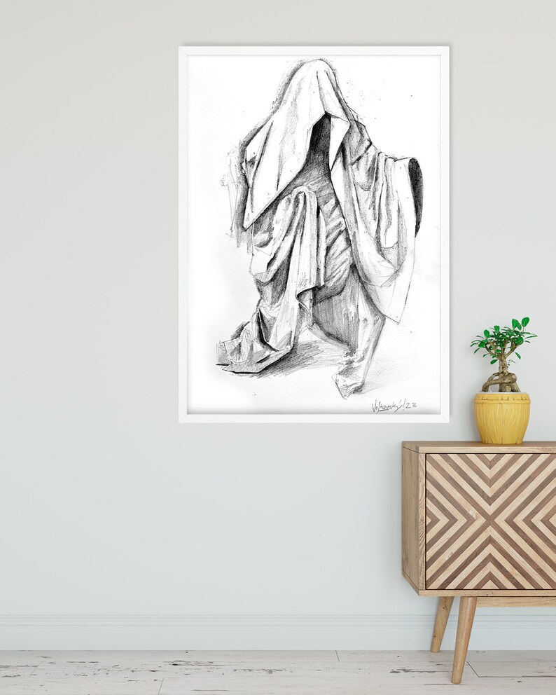 Ghost Wall Art Original Pencil Drawing of Cloth Textile Ghost. - Etsy