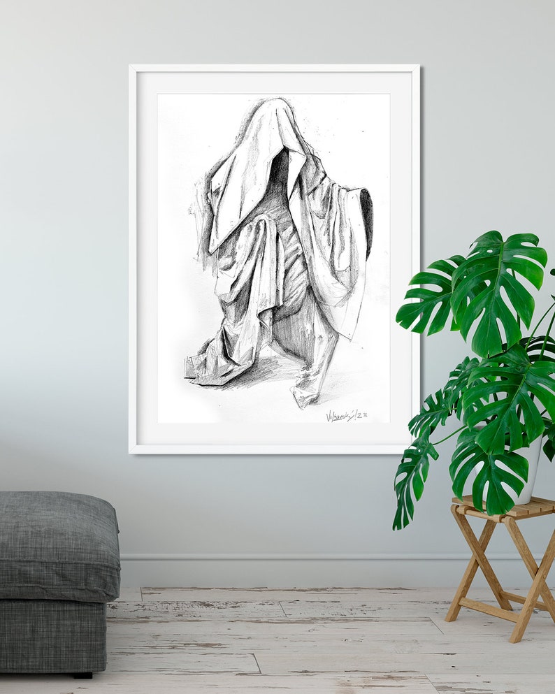Ghost Wall Art Original Pencil Drawing of Cloth Textile Ghost. - Etsy