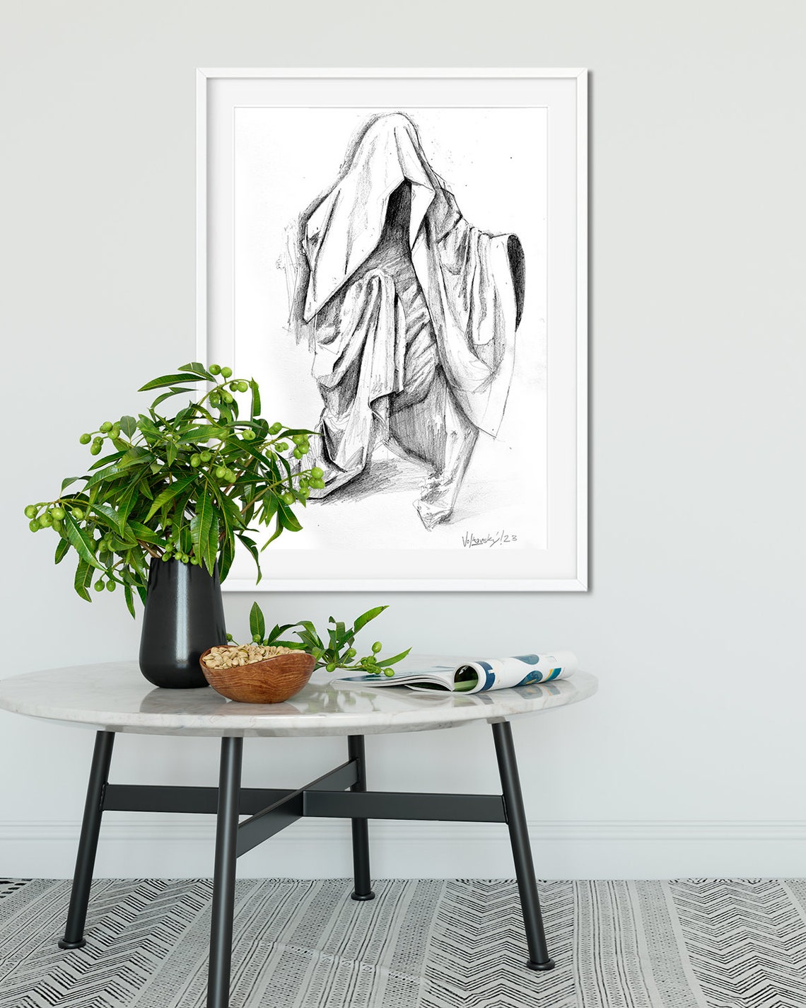 Ghost Wall Art Original Pencil Drawing of Cloth Textile Ghost. - Etsy