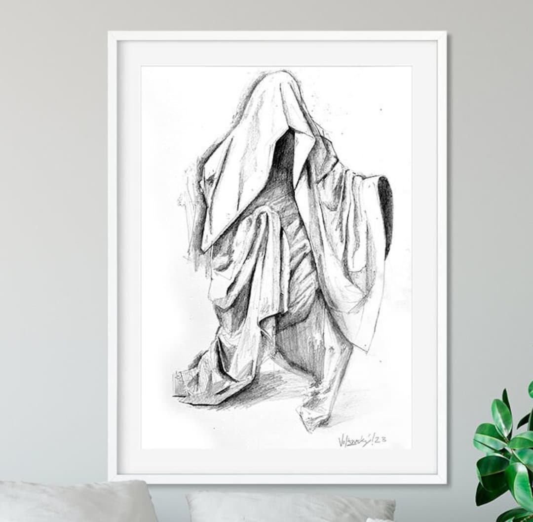 Ghost Wall Art Original Pencil Drawing of Cloth Textile Ghost. - Etsy