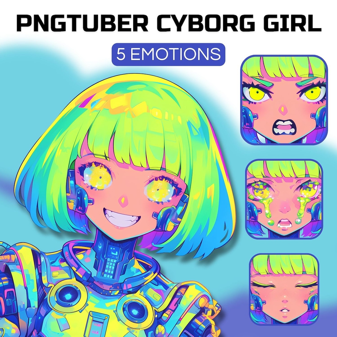 Cyborg Girl Pngtuber Model | Chibi Cyborg Girl Pngtuber Premade Avatar ...