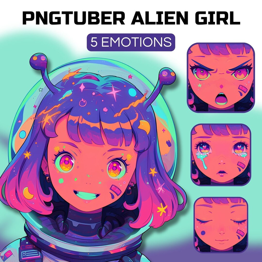 Alien Girl Pngtuber Model | Chibi Alien Girl Pngtuber Premade Avatar ...