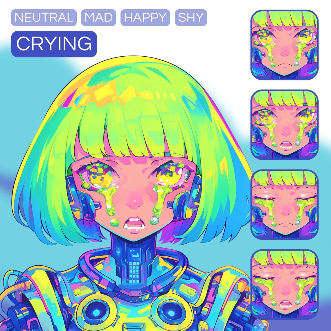 Cyborg Girl Pngtuber Model | Chibi Cyborg Girl Pngtuber Premade Avatar ...