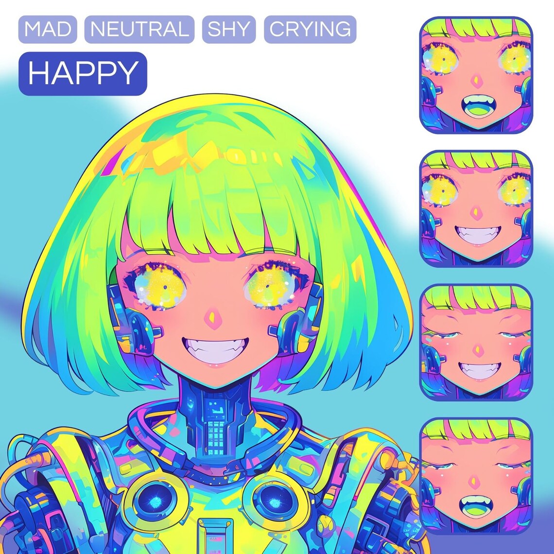 Cyborg Girl Pngtuber Model | Chibi Cyborg Girl Pngtuber Premade Avatar ...