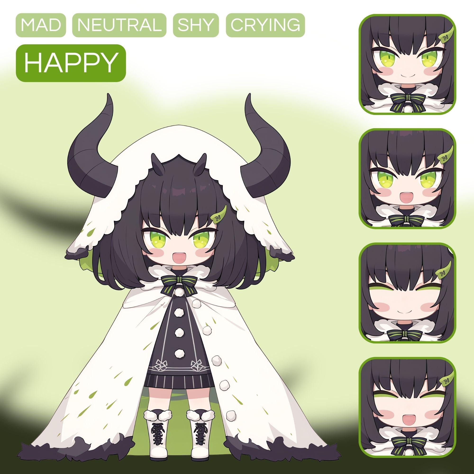 Chibi Pngtuber Model | Horned Chibi Girl Pngtuber Premade Avatar ...