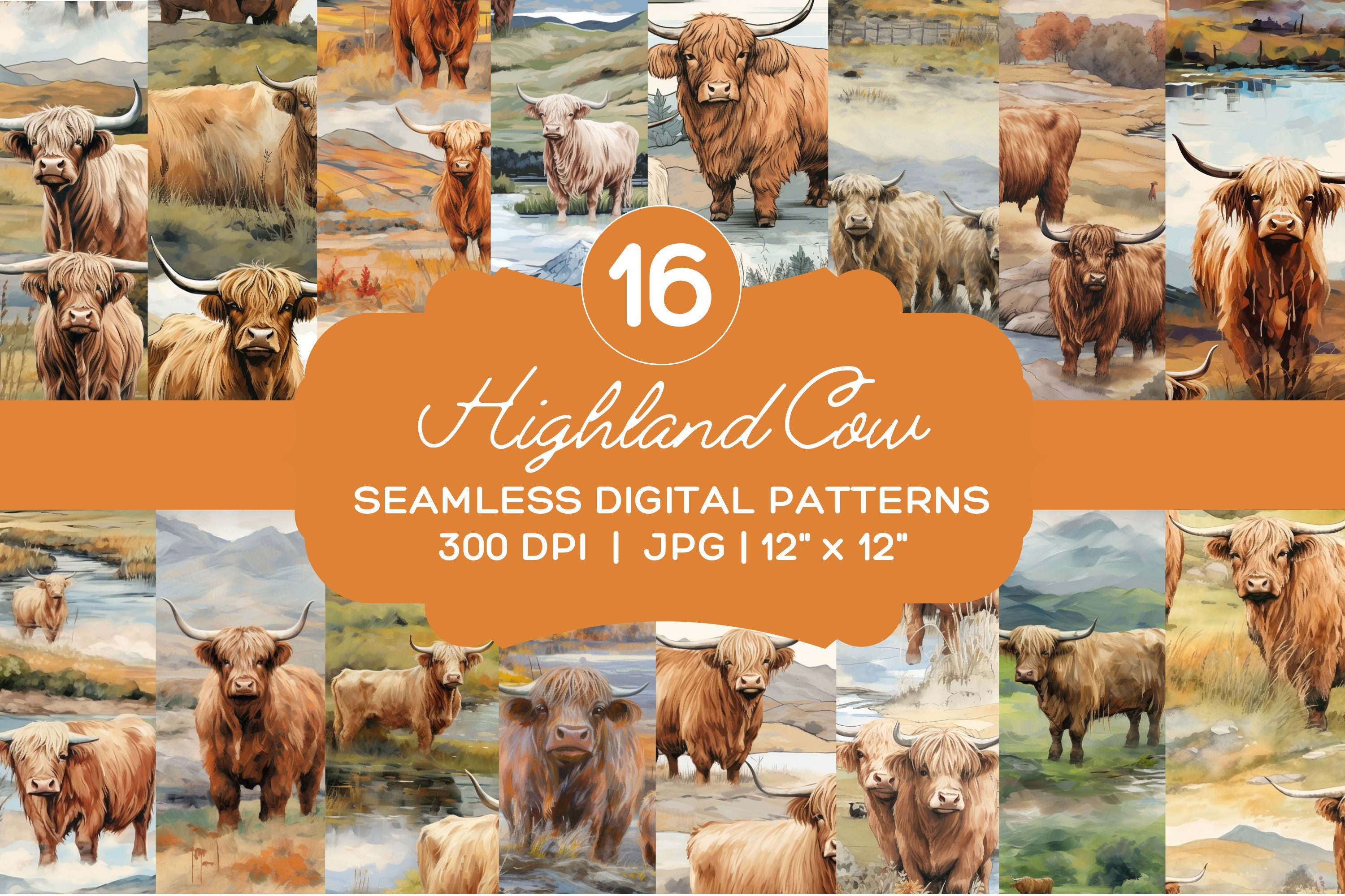 Highland Cow Seamless Digital Papers | Repeatable Digital Patterns ...
