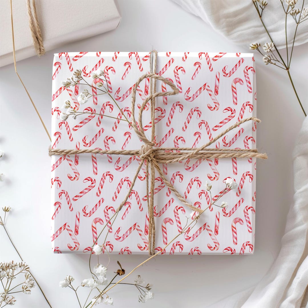 Red Candy Cane Christmas Wrapping Paper Roll Holiday Gift Wrap Red ...