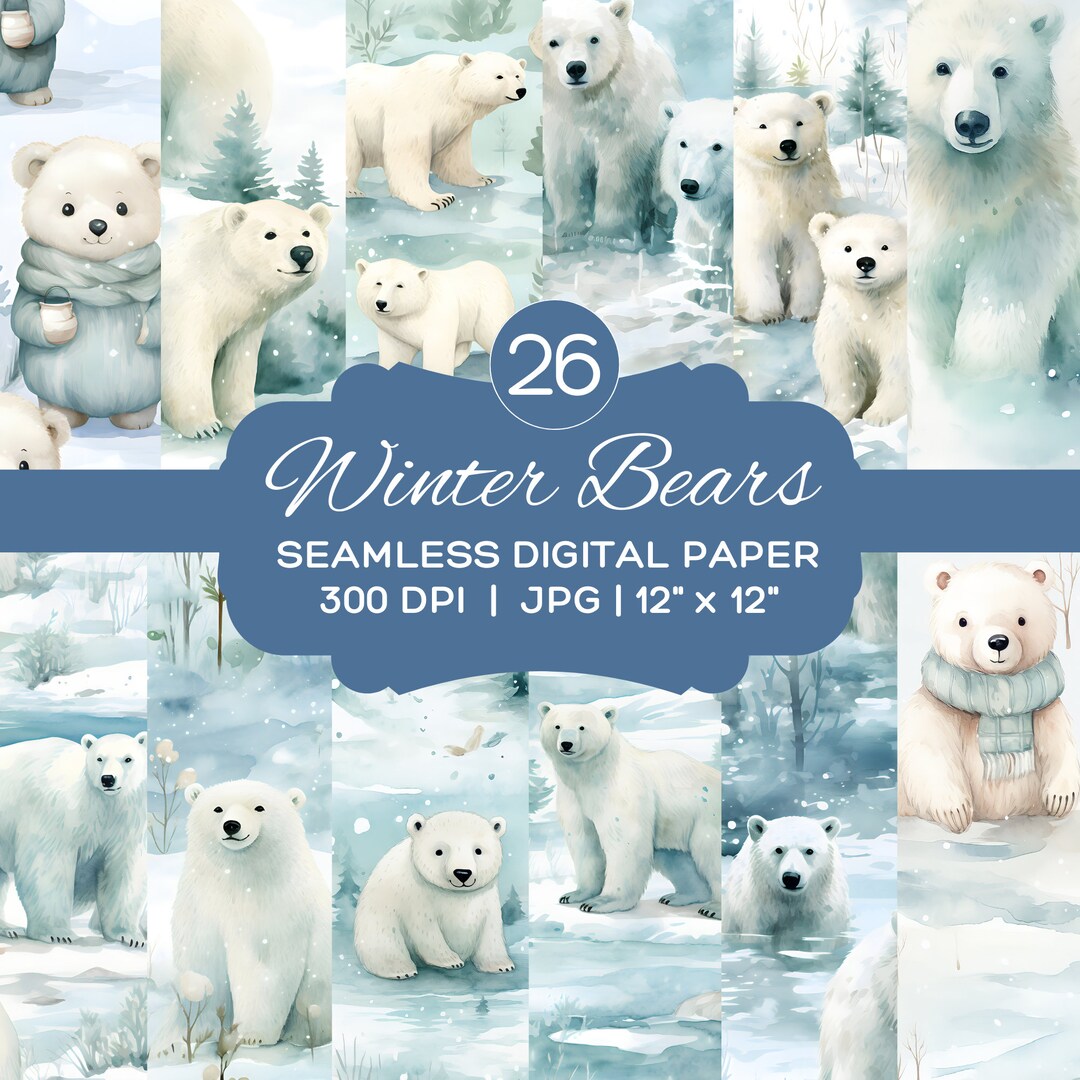 Winter Polar Bear Seamless Digital Paper | Winter Digital Paper ...
