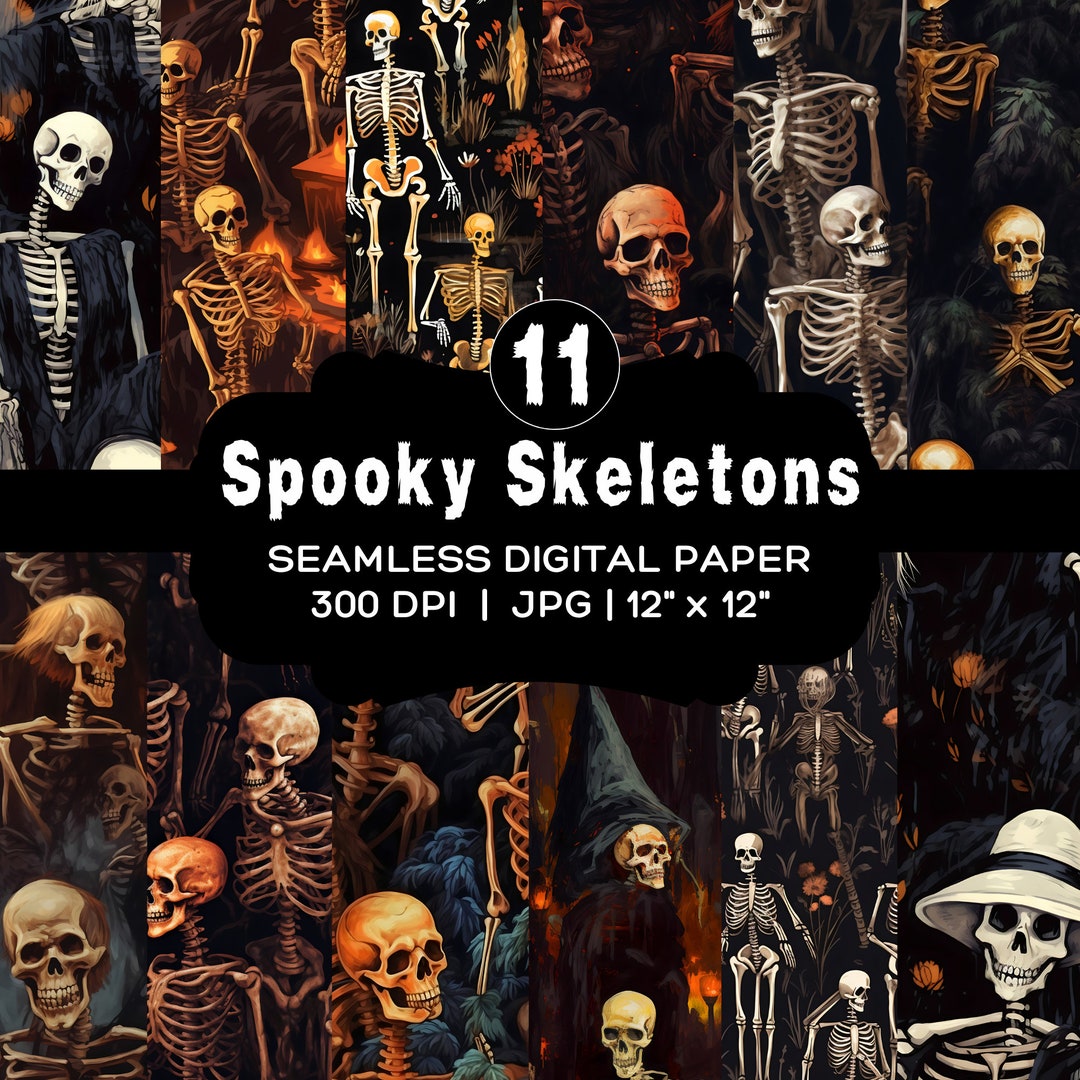 Spooky Skeletons Seamless Digital Paper, Seamless Digital Papers Creepy ...