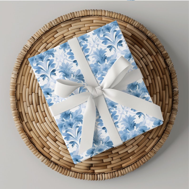 Elegant Blue Damask Wrapping Paper Premium Gift Wrap Bridal Wrapping ...