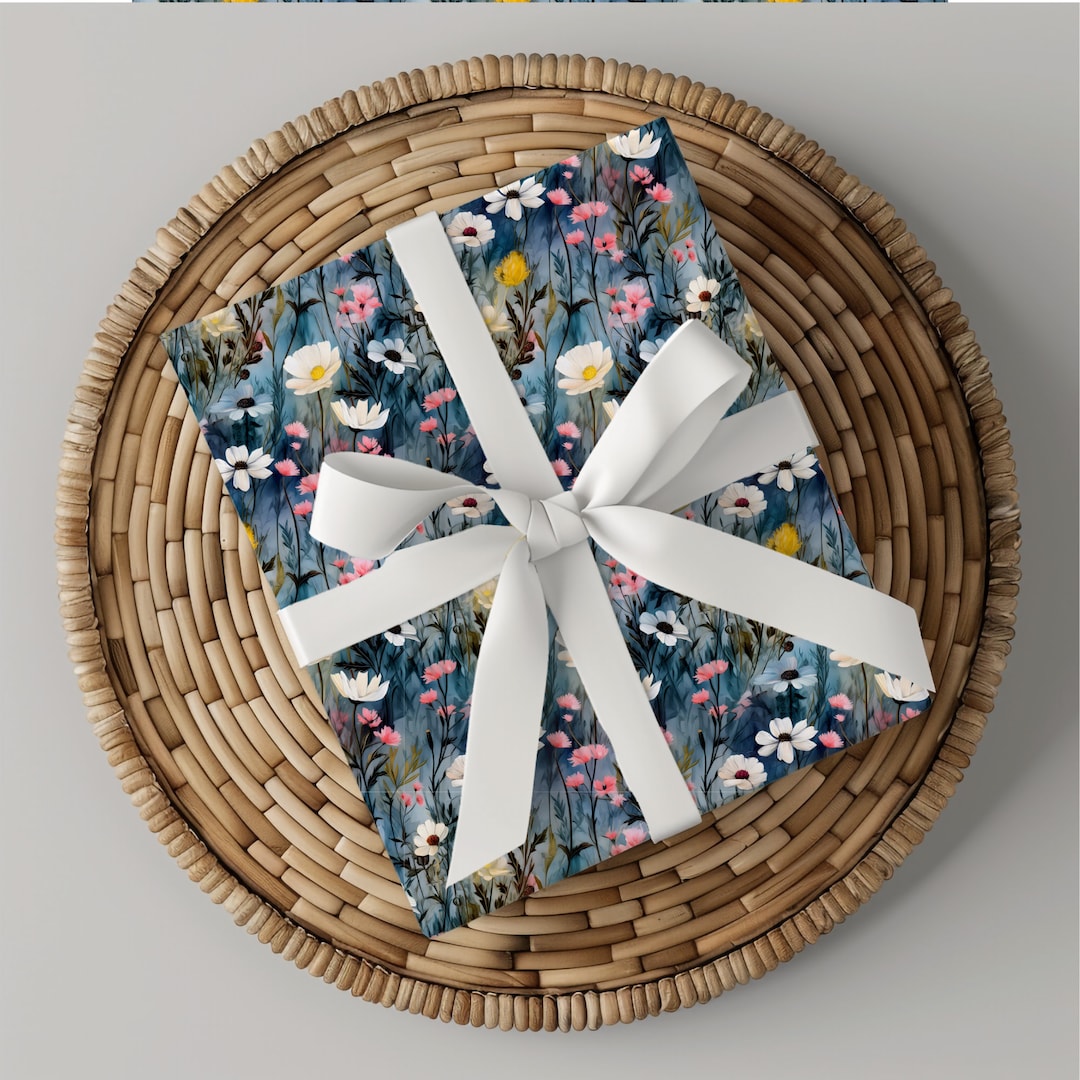 Sophisticated Deep Blue Floral Wrapping Paper | Chic Gift Wrap | Gift ...