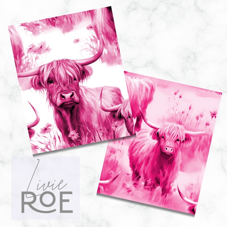 Pink Highland Cow Seamless Digital Papers | Repeatable Digital Patterns ...