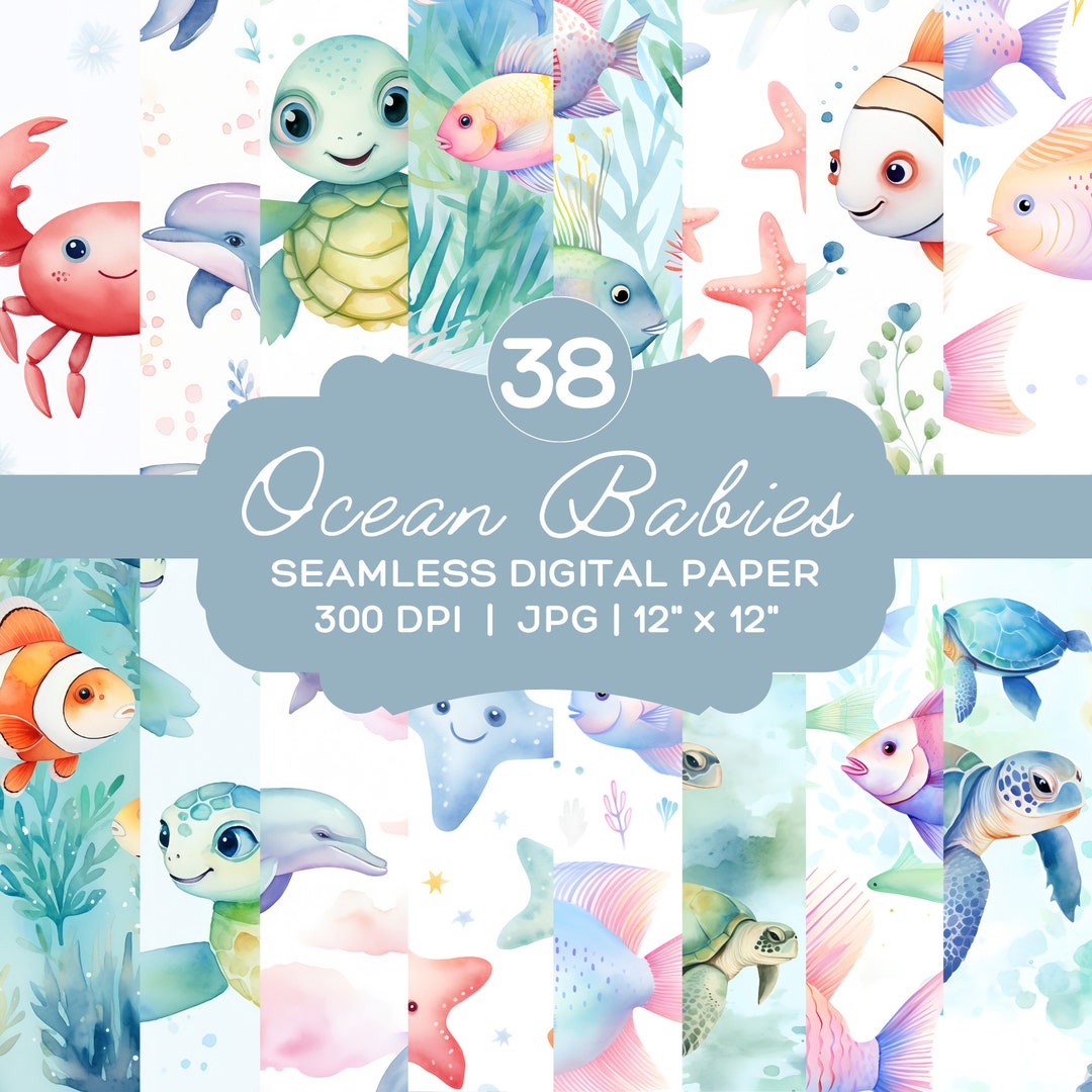 Ocean Babies Seamless Digital Paper | Scrapbook Paper Bundle ...
