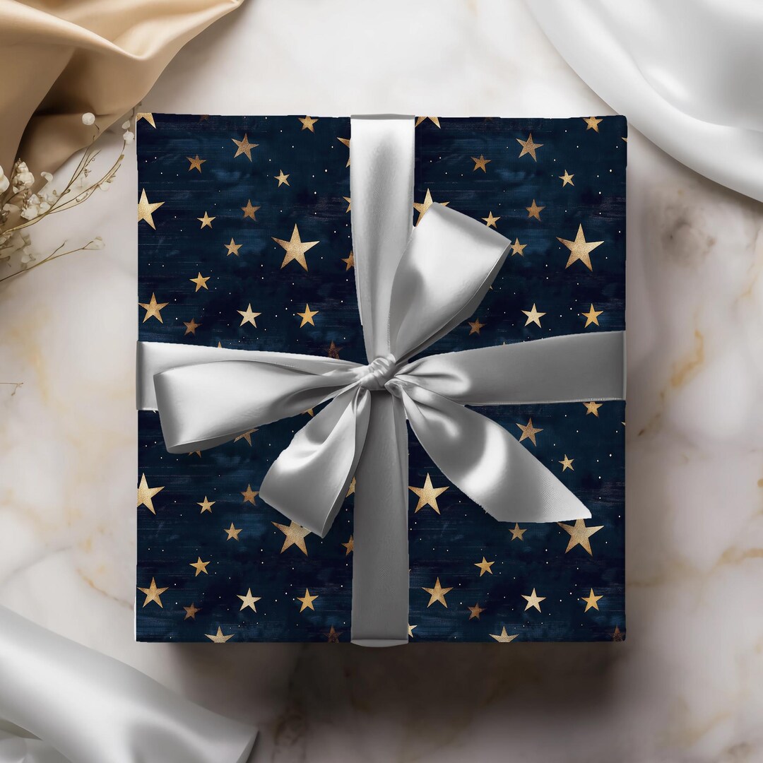 Gold Stars Holiday Wrapping Paper: Festive Gift Wrap for Christmas - Etsy